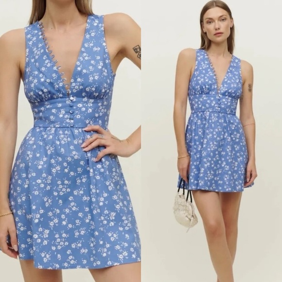 Reformation | Dresses | Reformation Isador Blue Floral Mini Dress 4 ...